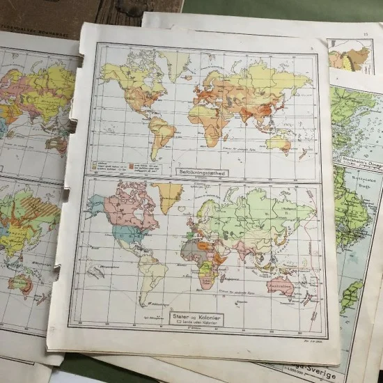 Gamle landkort ark - enkeltvis med den helt rigtige patina