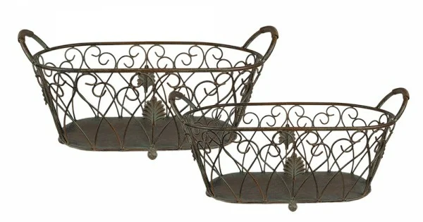 Jernkurv Str. (2) 60x30x26 / 49x23x22 cm Farve: Grøn Materiale: Jern