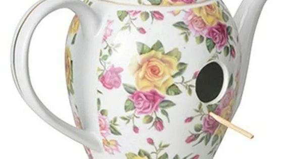 Fuglehus Kande med røde/gule roser keramik - H21cm 12x27cm