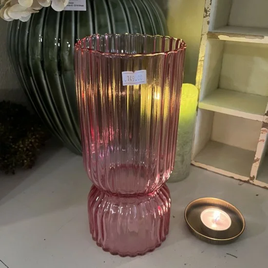 Vase pink med riller 23x11 cm